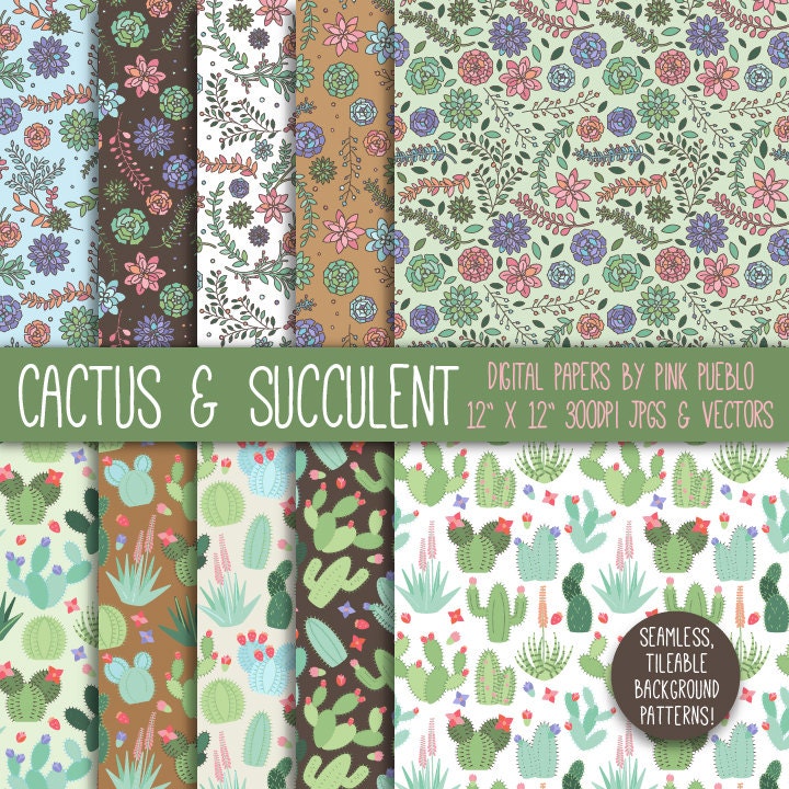 Cactus and Succulent Digital Paper Scrapbook Paper Succulent