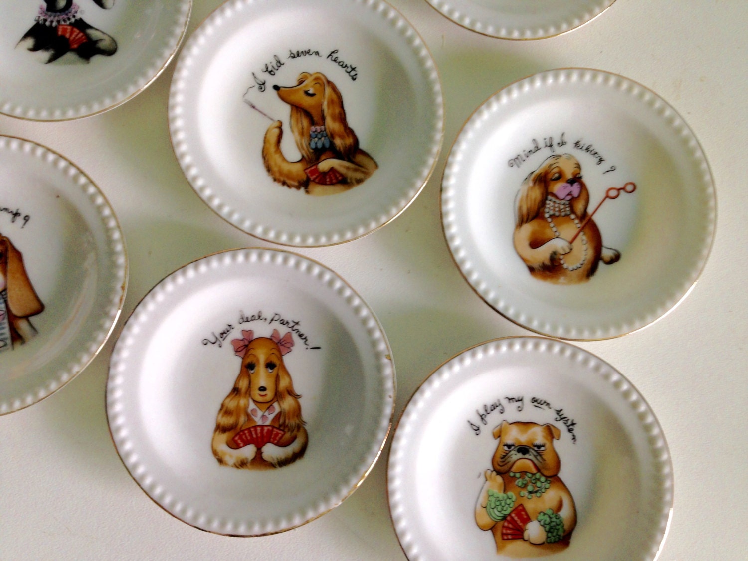 Vintage Bridge Snack Plates Ardalt Japapn #6197 Dogs Playing Bridge ...
