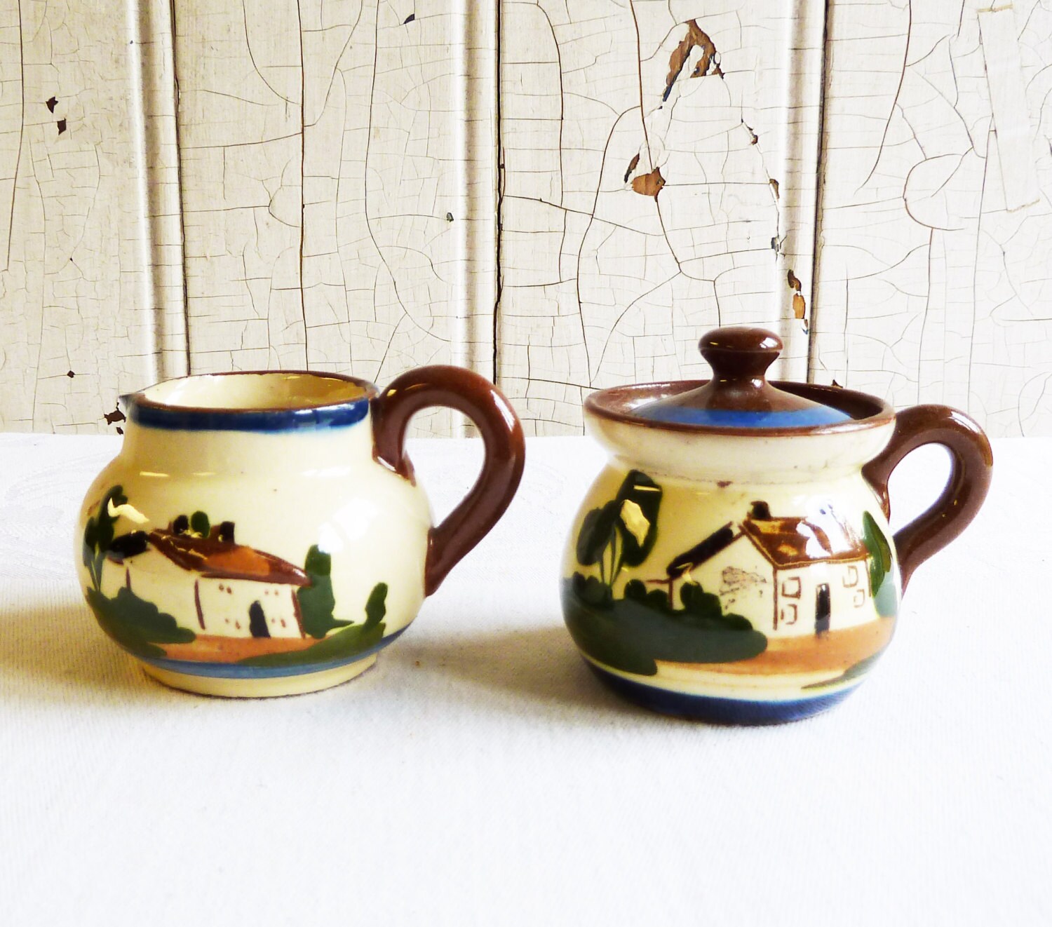 Vintage Torquay Pottery Motto Ware Tiny Cream and Sugar Set ...