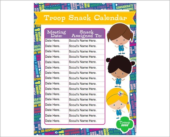 Daisy Girl Scout Snack Calendar Editable Printable Instant