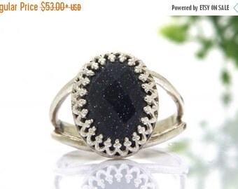 Blue goldstone ring | Etsy