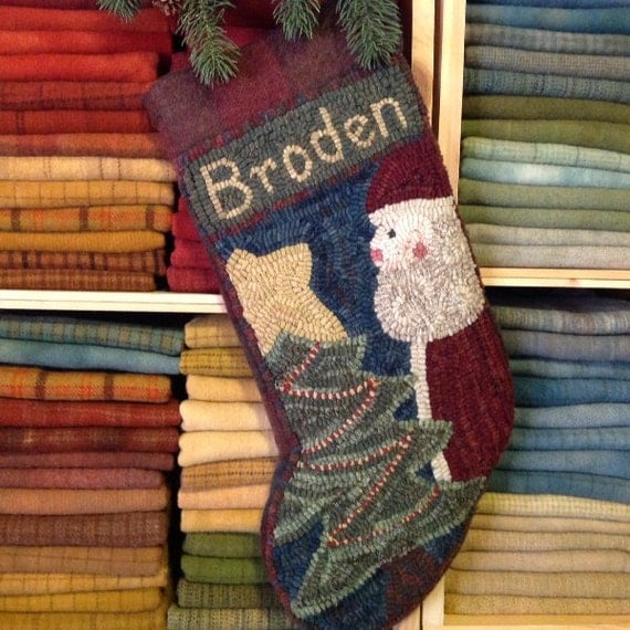 Items similar to Rug Hooking PATTERN, Santa and Tree Stocking, J978 ...