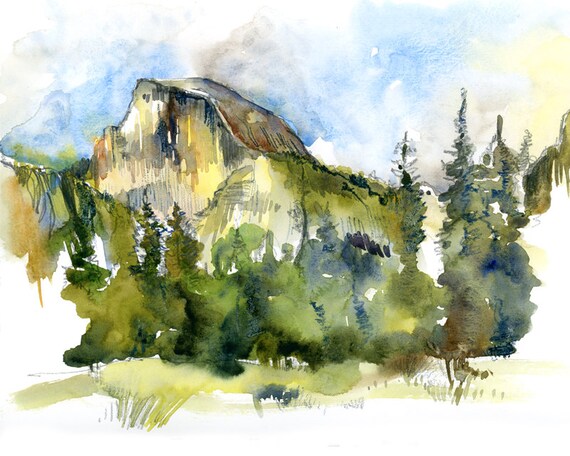 Yosemite National Park Half Dome :print of a watercolor