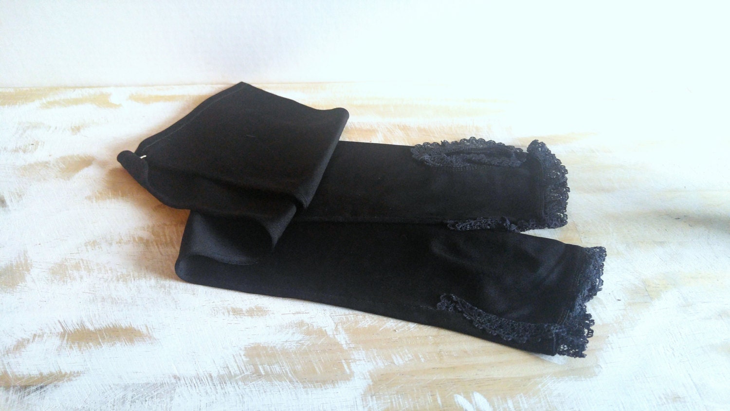 vintage fingerless opera formal evening gloves. black. NEW. still ...