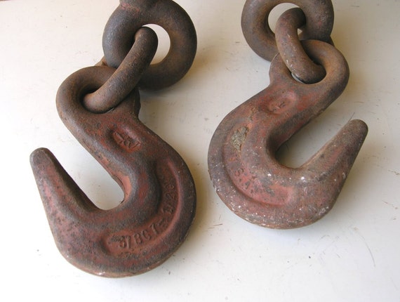 Pair of Industrial forged metal hooks eye by IndustrialHabitat