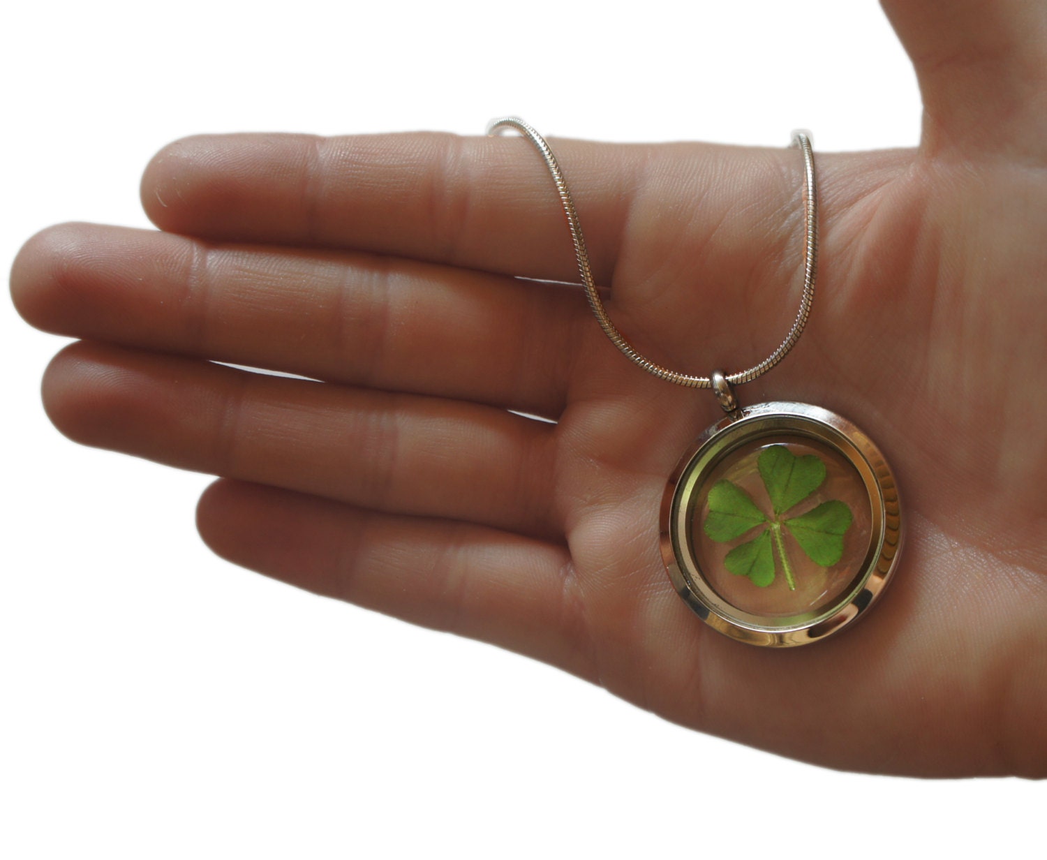 Real Four Leaf Clover Pendant Necklace 4 Leaf Clover Lucky