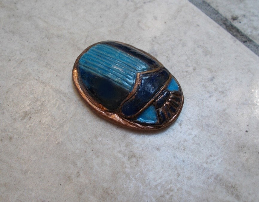 Egyptian style large Ceramic Scarab dark by TilesAndMosaicStudio