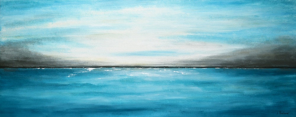 Large original abstract landscape painting panoramic art blue