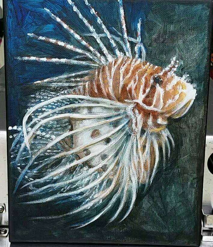 Lionfish original painting TropicalFlorida US Artist by AISIArt