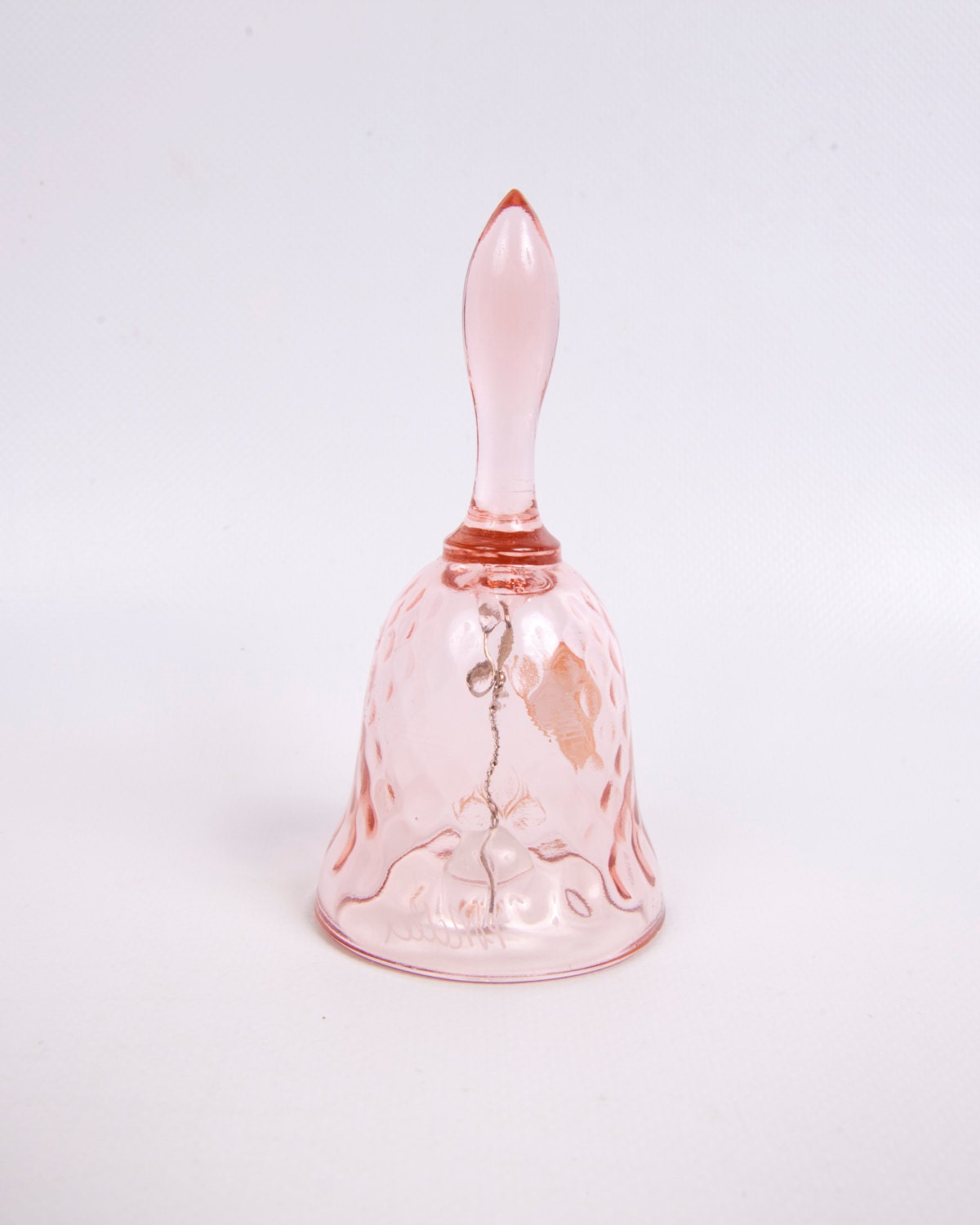 Vintage Fenton Bell Pink Glass Handpainted Signed Butterfly
