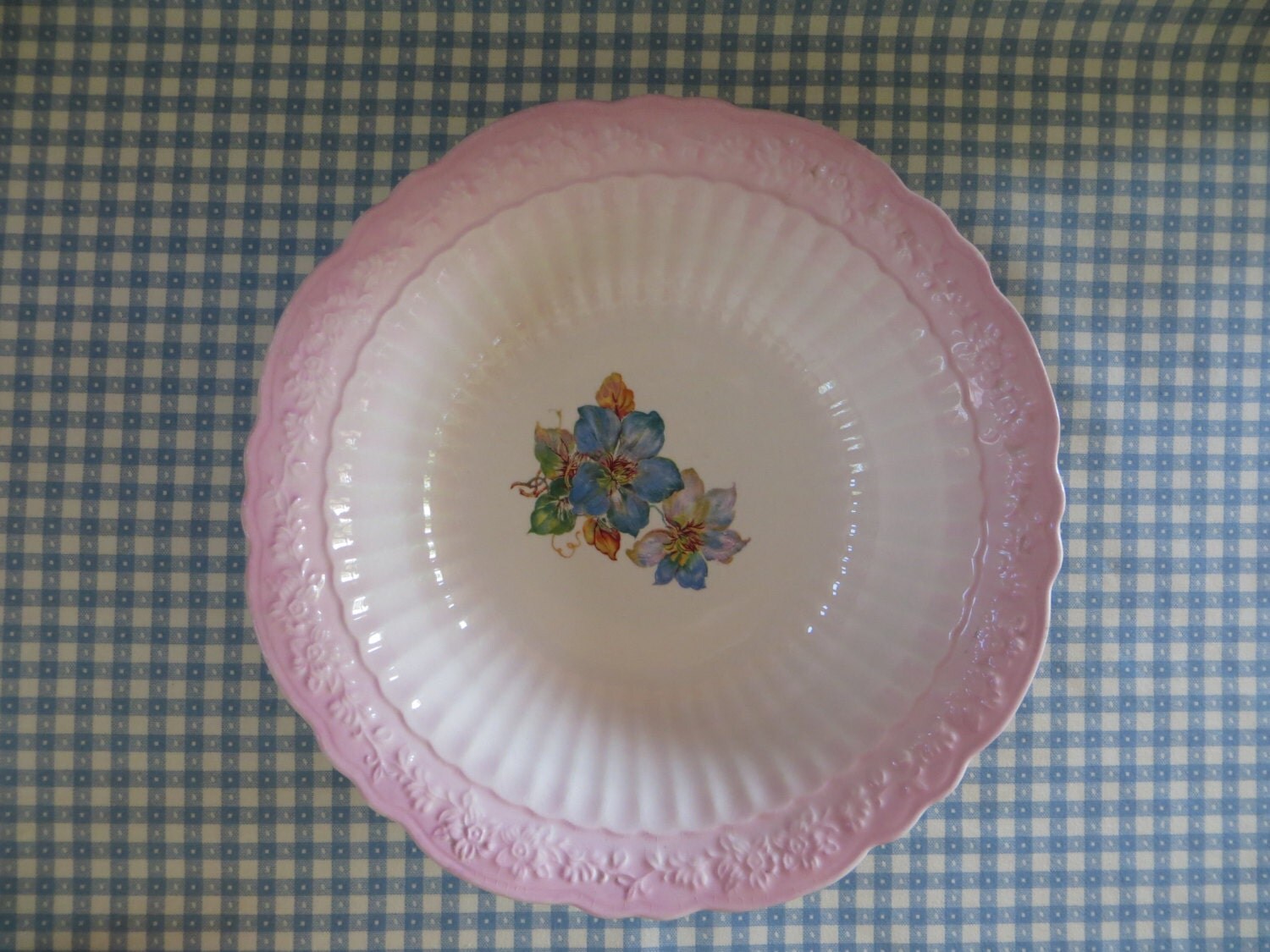 Pink Crown Ivory Bowl, Vintage China Serving Bowl, Pink Flower Embossed ...