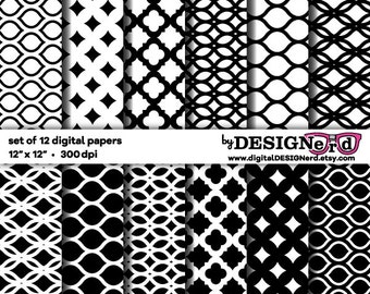 Digital Scrapbook Paper Black & White Floral by digitalDESIGNerd