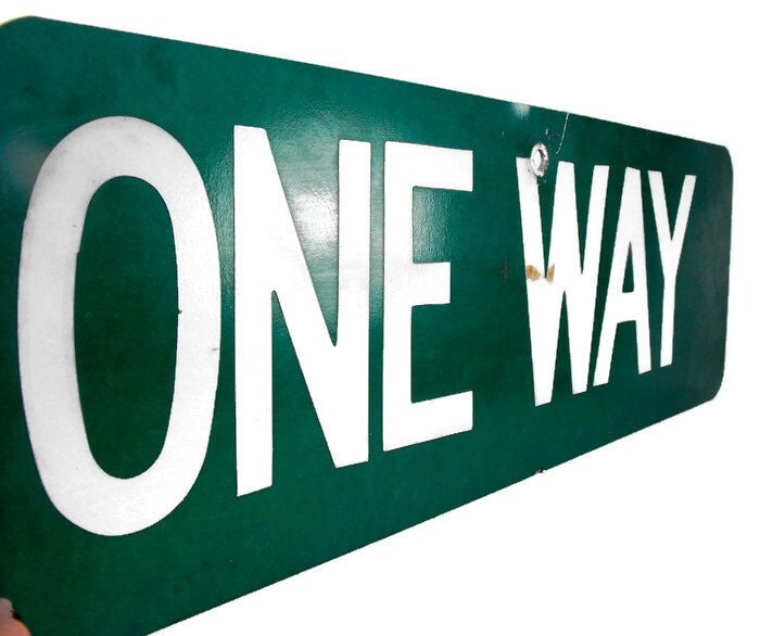 Vintage One Way Sign Original Street Sign Green and White
