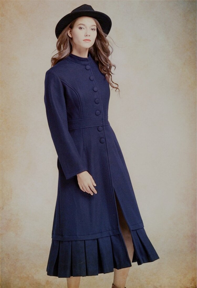 Long Wool Coat Jacket in Blue Maxi Trenchcoat by camelliatune