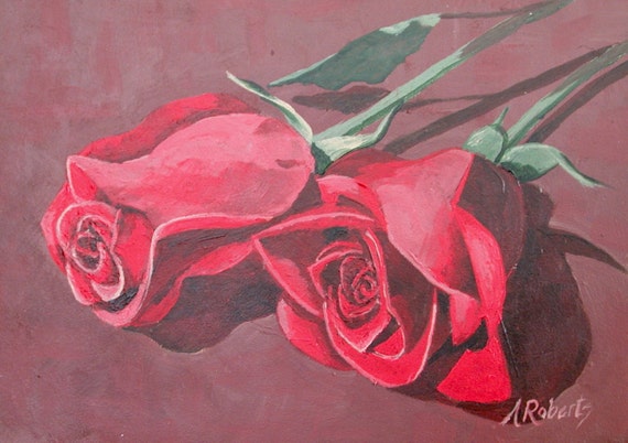 Red Roses Original Fine Art Painting Floral Still Life Love