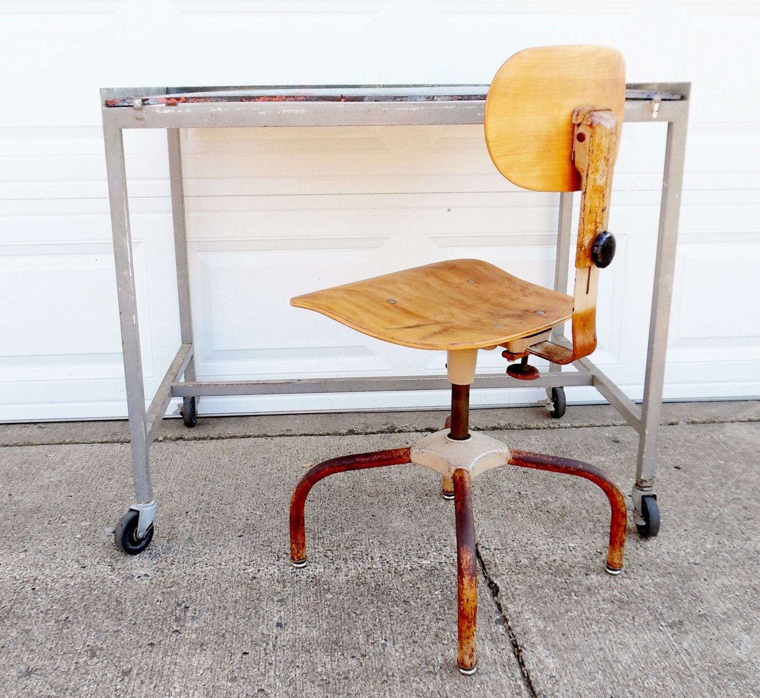 Industrial, Drafting Stool, Vintage, 1950’s, Machine Age, Modern ...