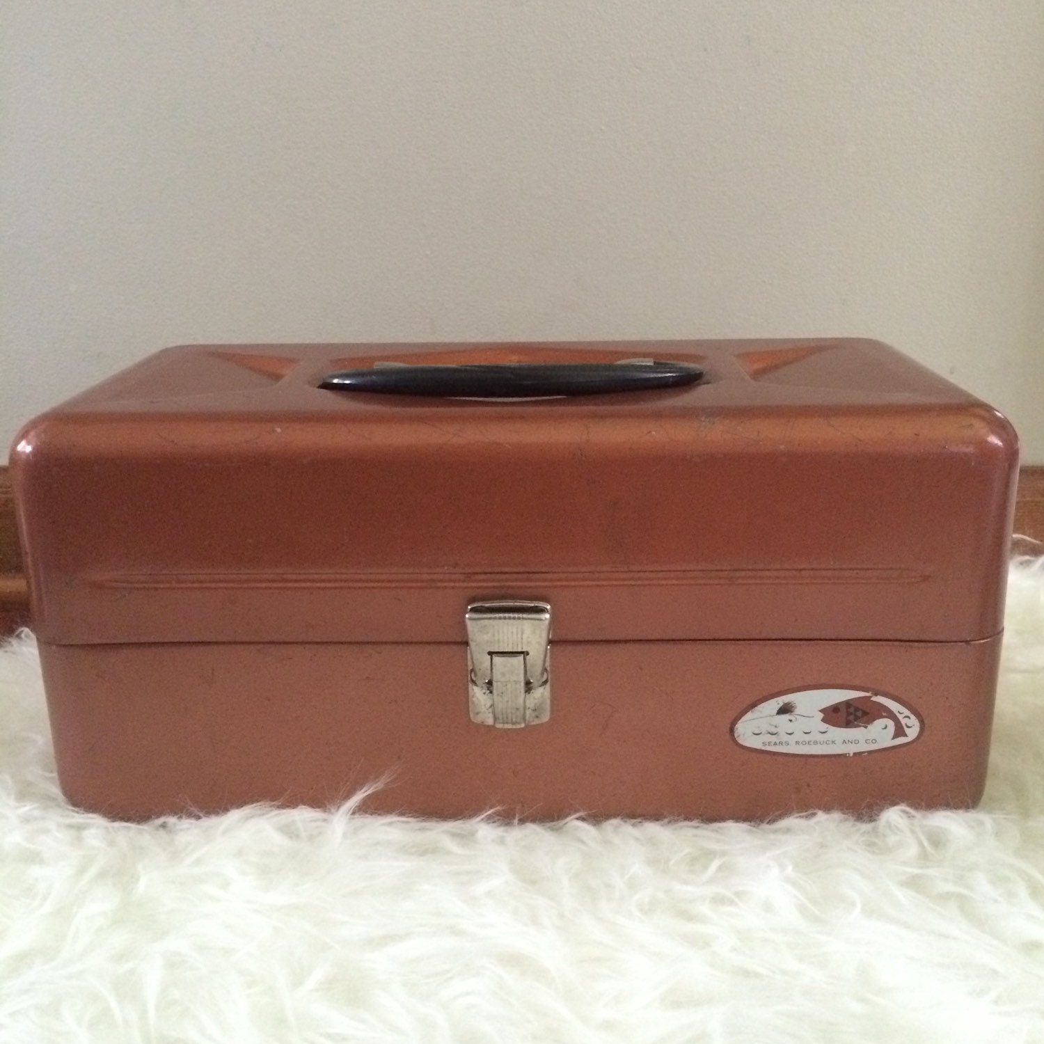 Sears Roebuck tackle box, fishing tackle box, copper tackle box, copper ...