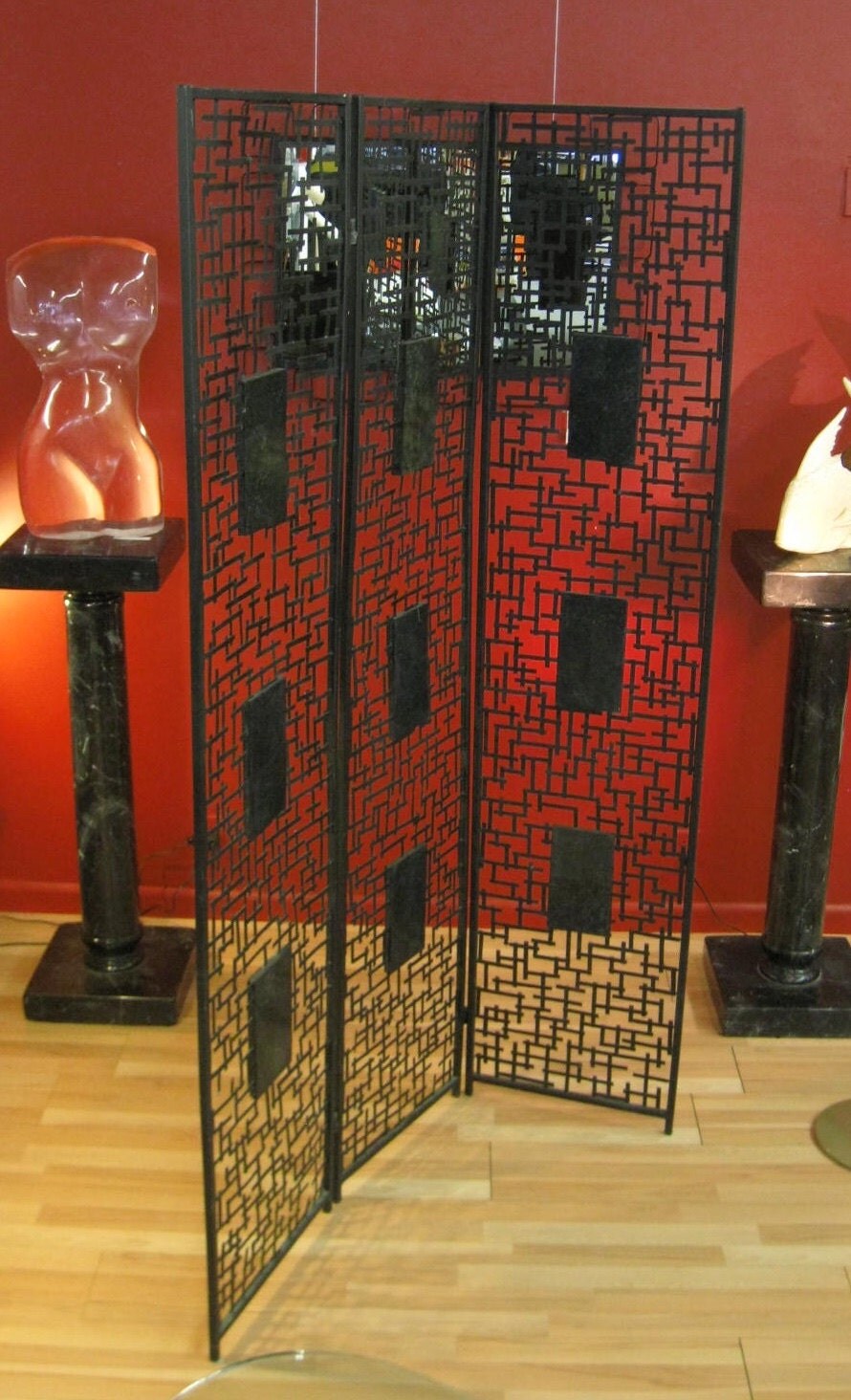 Vintage wrought iron room divider screen, Brutalist sculptural screen ...