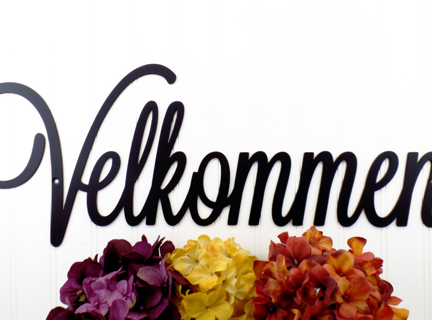 Velkommen Script Metal Sign Norwegian Welcome Black 24x9