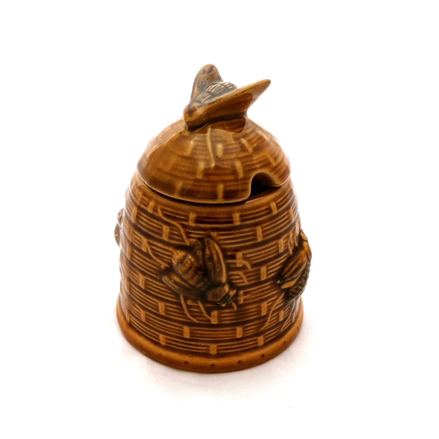 Vintage Hive Honey Pot, Ceramic Honey Jar with Bee Lid, Yellow Pottery ...