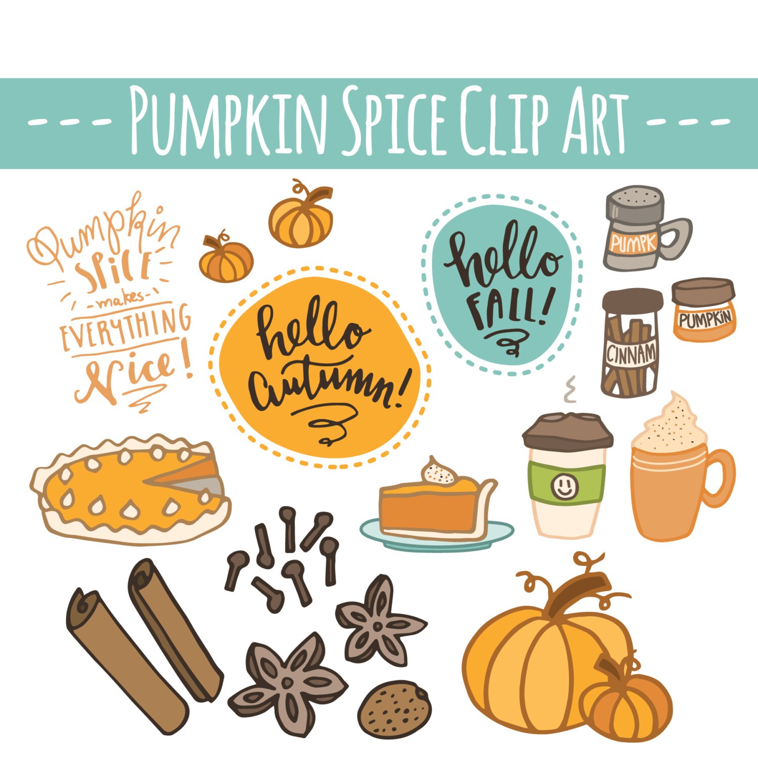 CLIP ART: Pumpkin Spice Pack // Autumn Fall Clipart // Hand