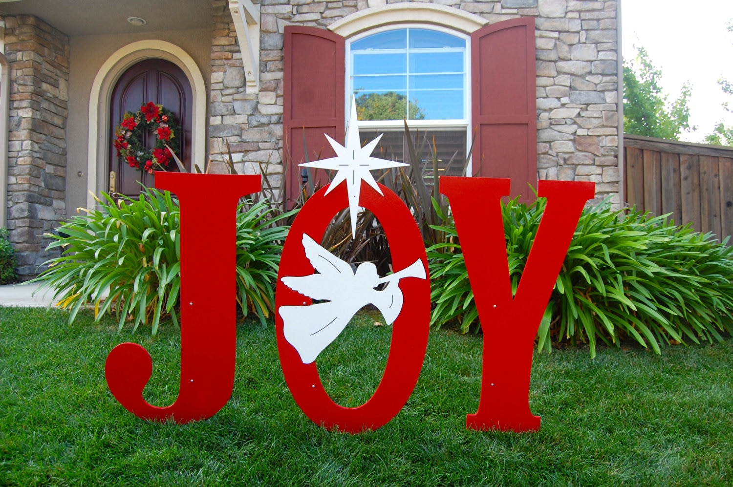 JOY With Trumpeting Angel Outdoor Christmas Holiday Yard Art