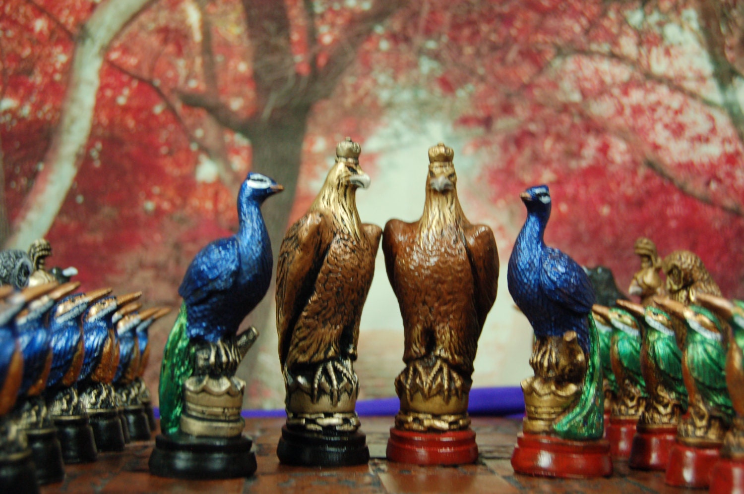 LARGE Birds Chess Set Customisable Colours Pieces