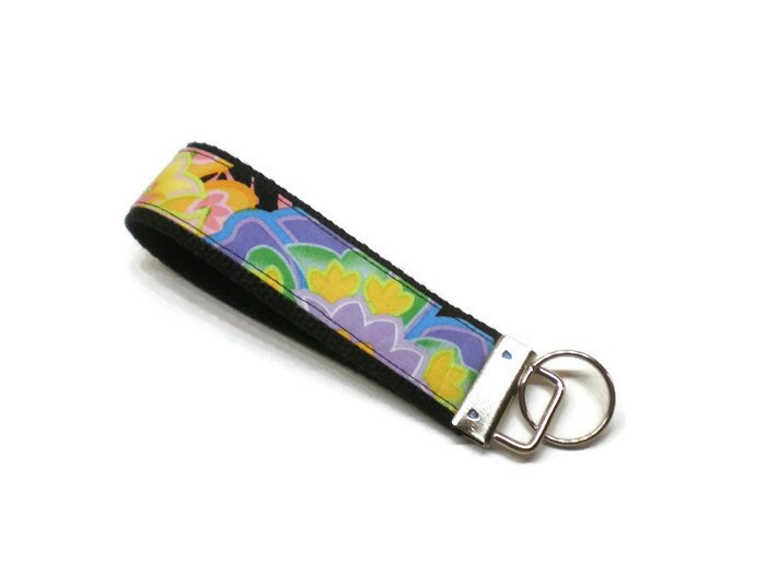 Flowers wrist key fob keychain wristlet. Colorful by ItsSewYouDear