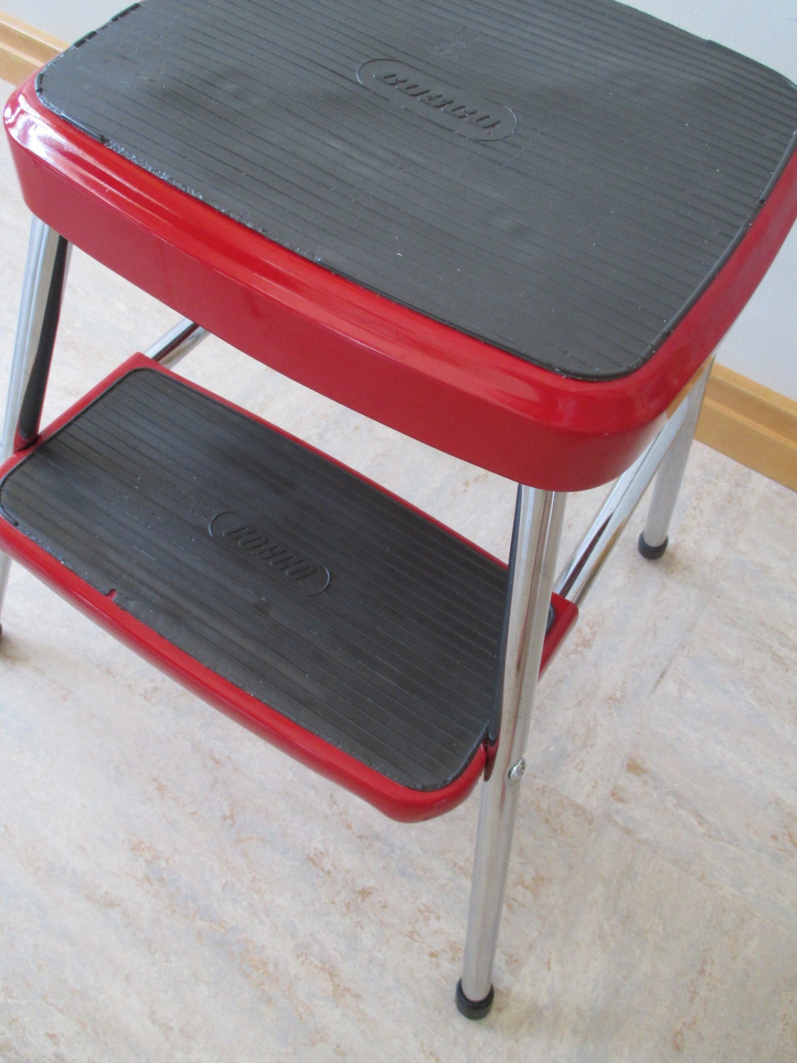 Vintage COSCO Restored 2 Two Steel Step Stool Red Chrome Bathroom ...