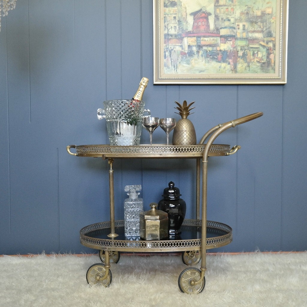 BRASS BAR CART cocktail trolley side table cocktail trolley hollywood ...