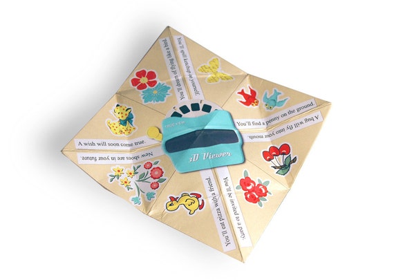 Digital vintage girl cootie catcher / fortune teller / game
