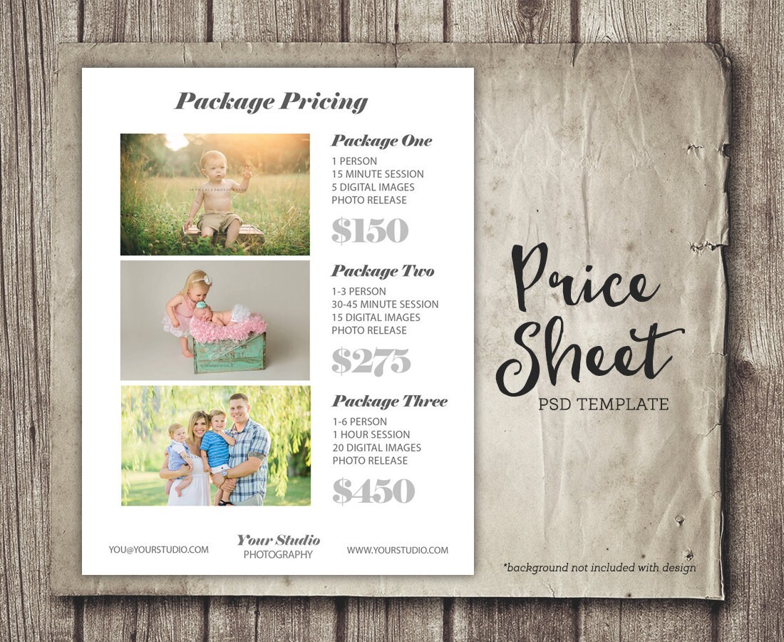 Photography Template Price List Sheet Marketing Business