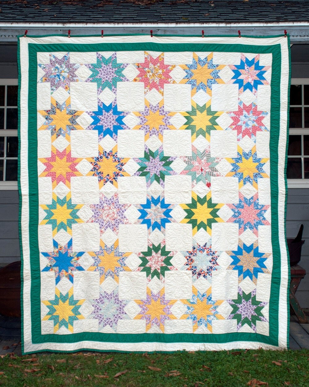 1930's Blazing Star Quilt Handmade Vintage Quilt Hand