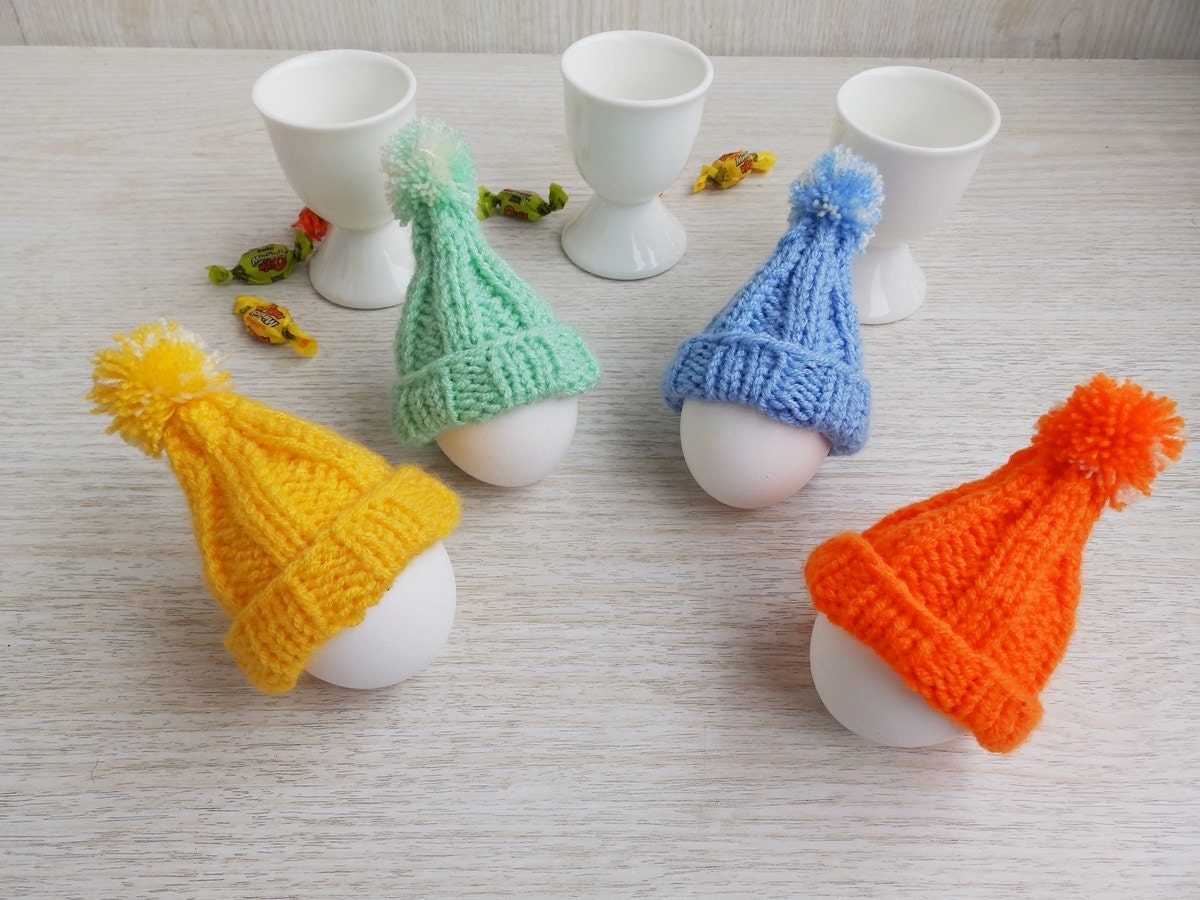 Hand Knitted Easter Cozy Egg Hats Set of 4 Knit Egg Warmers