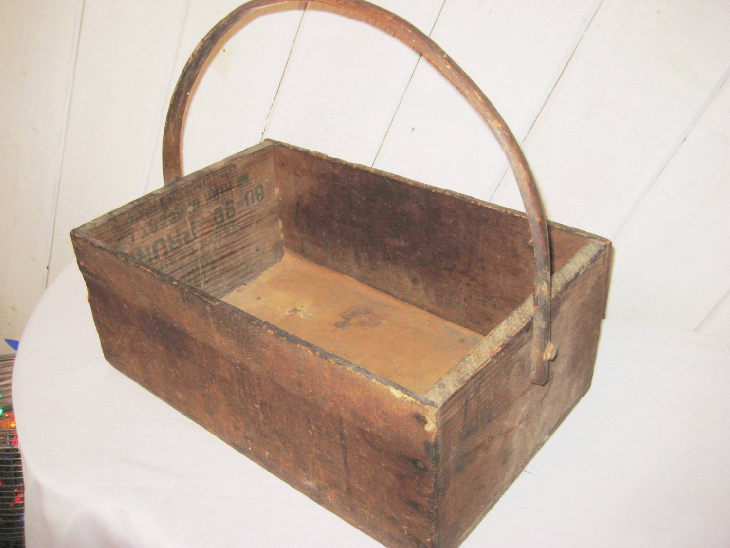Rustic distressed box with carrying handle, prune fruit box, grocery ...