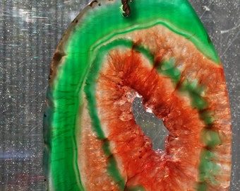 Watermelon Agate Geode Pendant Unique Pink & Green Stone