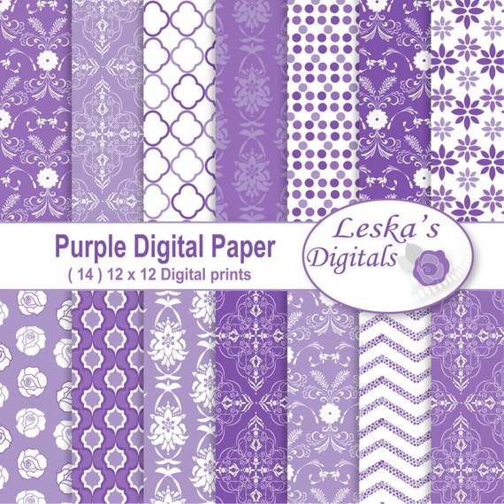 Purple digital paper: Purple Damask background