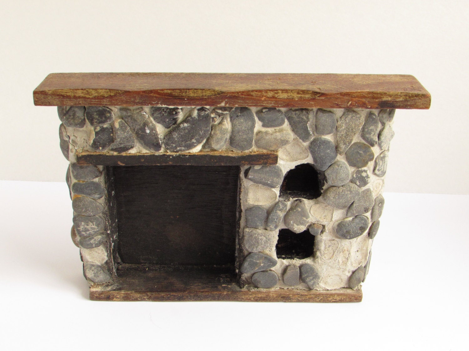 Vintage Dollhouse Fireplace, Miniature Stone Hearth, Rustic Doll House ...