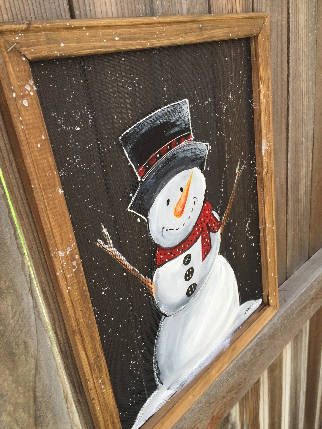 SnowmanPrimitive snowman window screen by RebecaFlottArts on Etsy