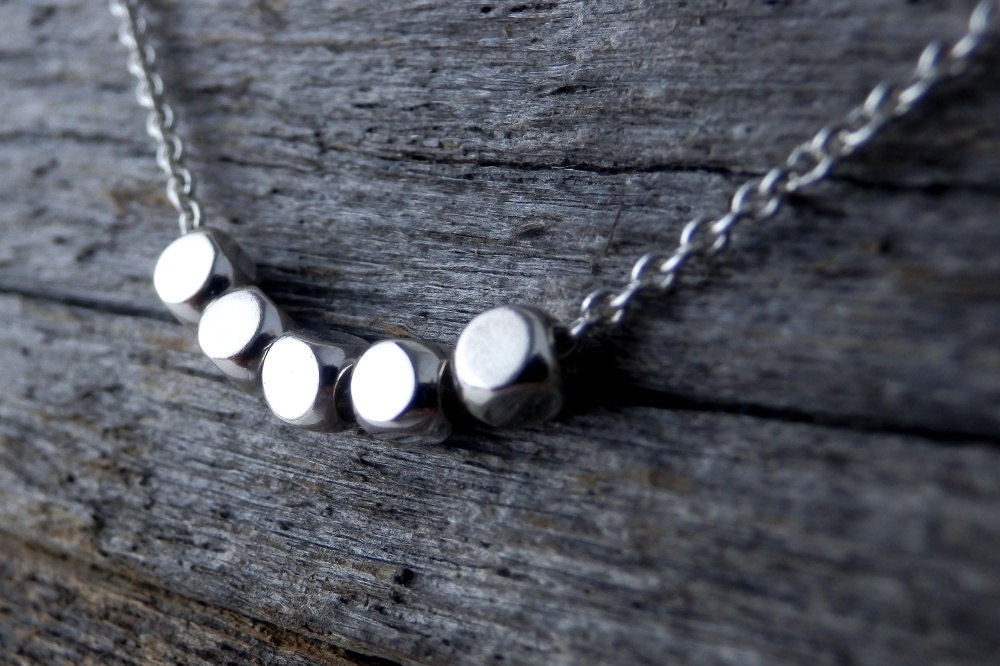 Tiny Silver Cubes Necklace. Dainty Silver Plated Chain. Simple