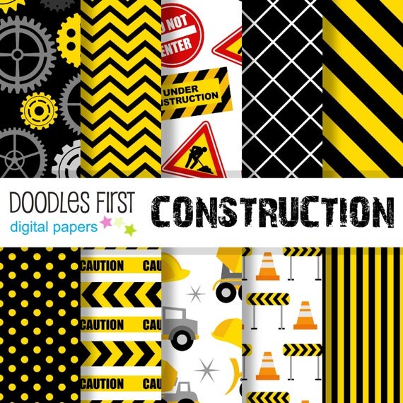 Construction Digital Paper Pack Includes 10 for Scrapbooking