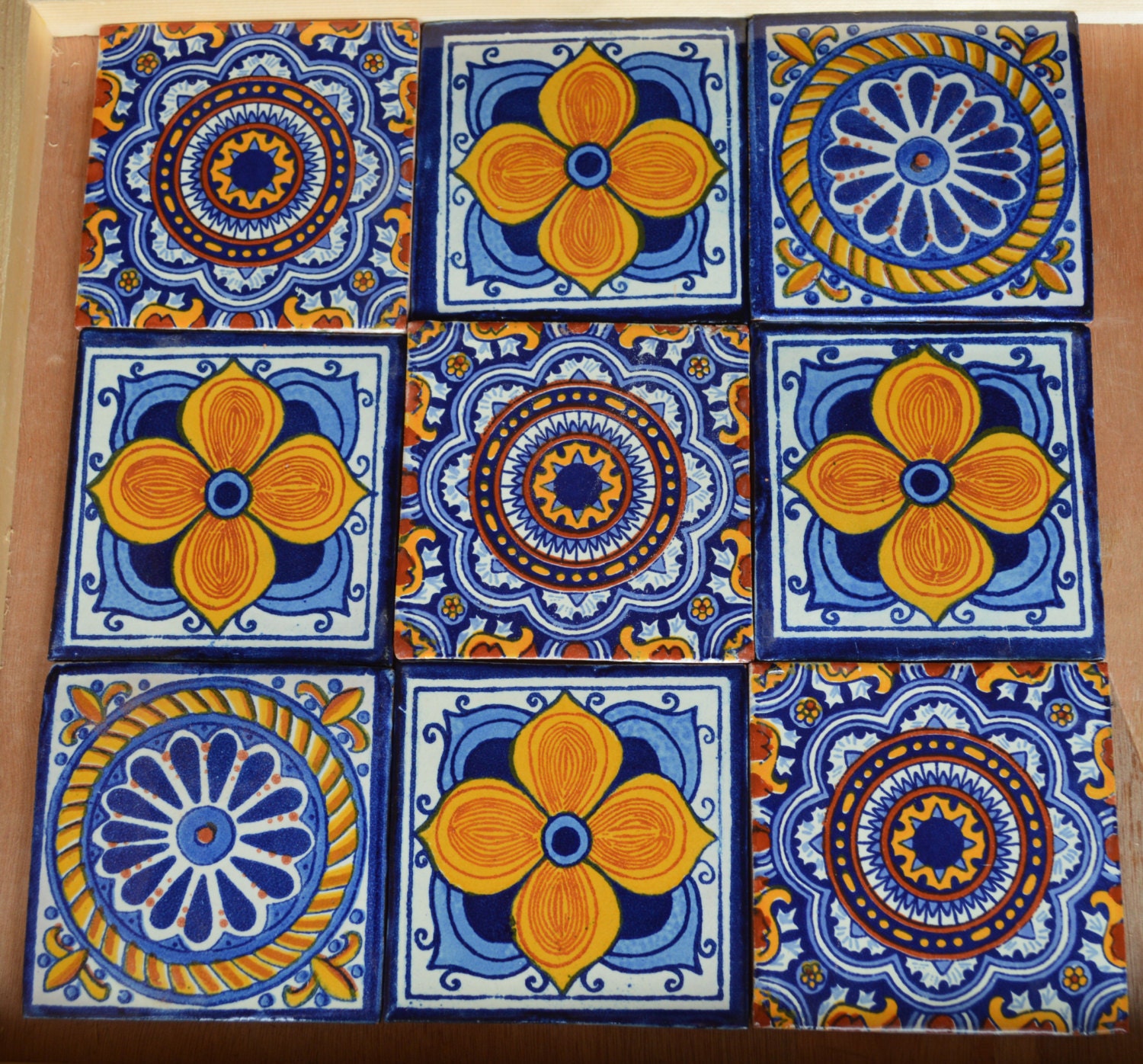 9 Mexican Talavera tiles hand-painted 4 X 4