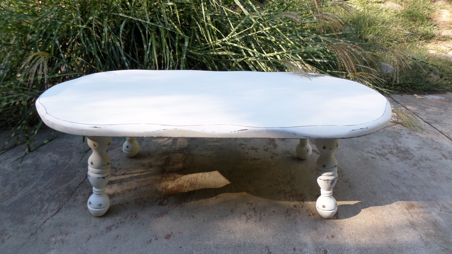 Distressed White Coffee Table / Oval Coffee Table/ Vintage Coffee Table ...