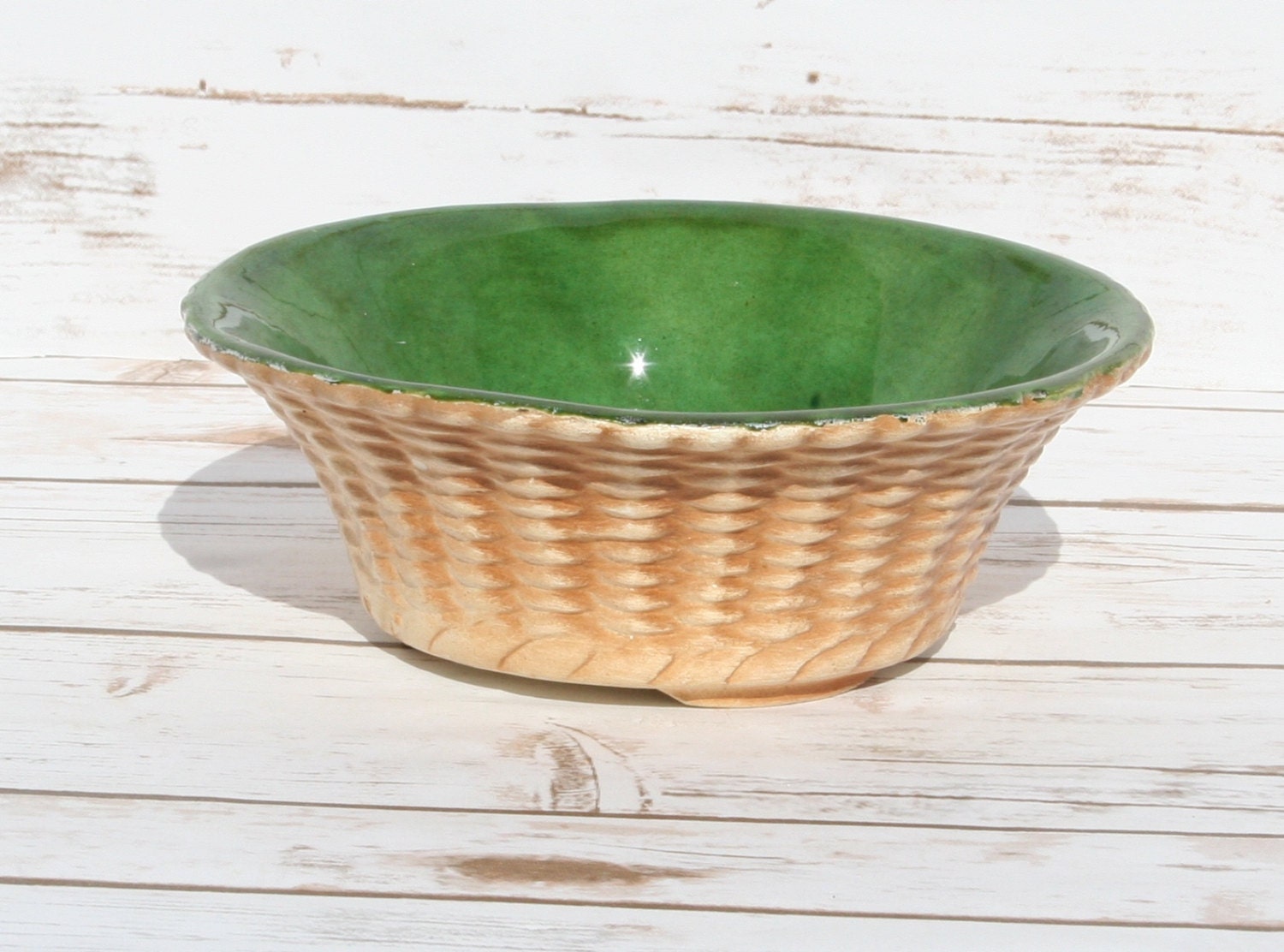 Vintage Pottery USA Footed Bowl Basket Weave FC-11 Green – Haute Juice