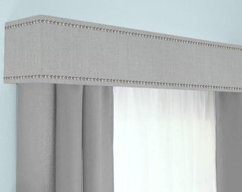 Navy Blue Geometric Cornice Board Valance Window Treatment