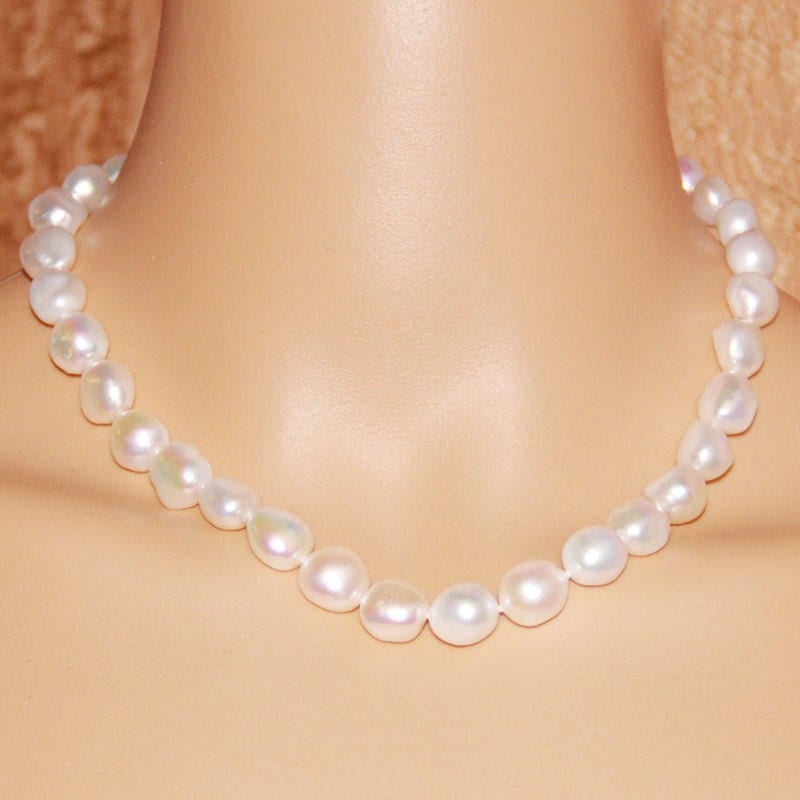 Large Baroque Pearl Necklace Ivory White Freshwater Pearl