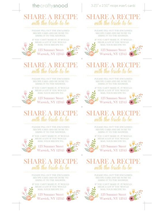 Share a Recipe Card Insert Digital File Printable