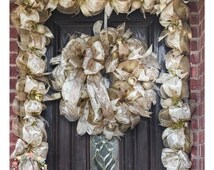 Classic Christmas Gold Wreath & Garland Set-Deco Mesh Garland