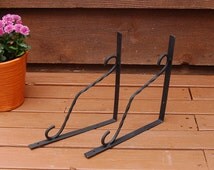 Pair Twisted Rod Iron Shelf Brackets, 11" by 11" Wrough Iron Shelf Brackets