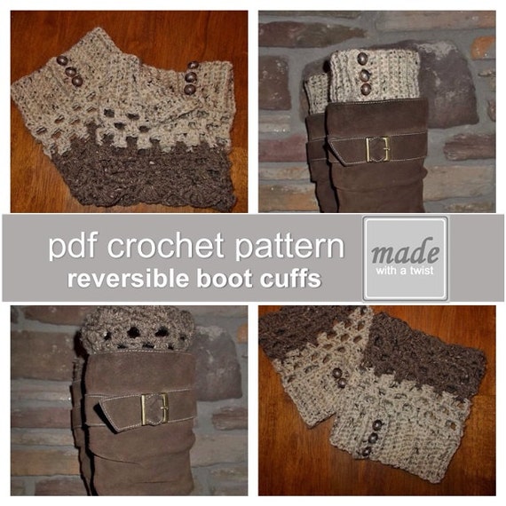 Reversible Boot Cuffs CROCHET PATTERN Button by MadeWithATwist